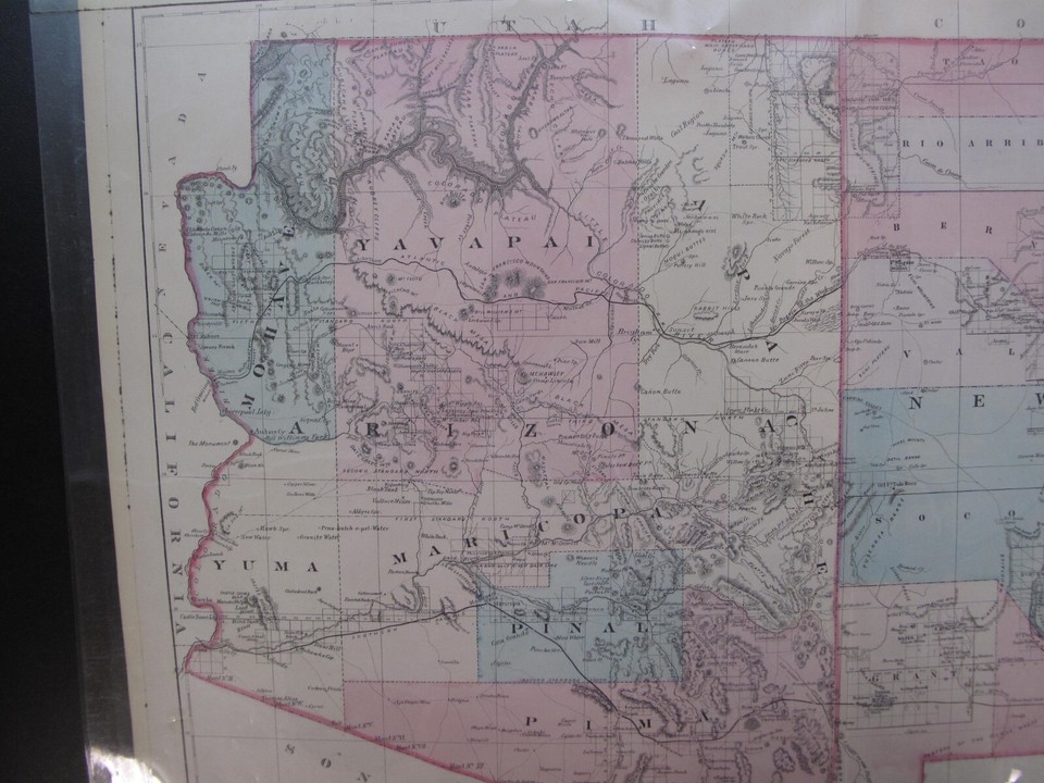 Mitchell Antique Hand Colored Map County Township Arizona New Mexico AZ ...
