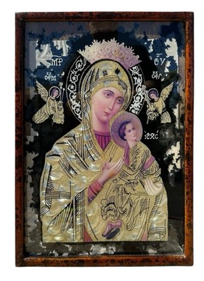 Icons - Vintage Greek Orthodox Icon Wooden Frame