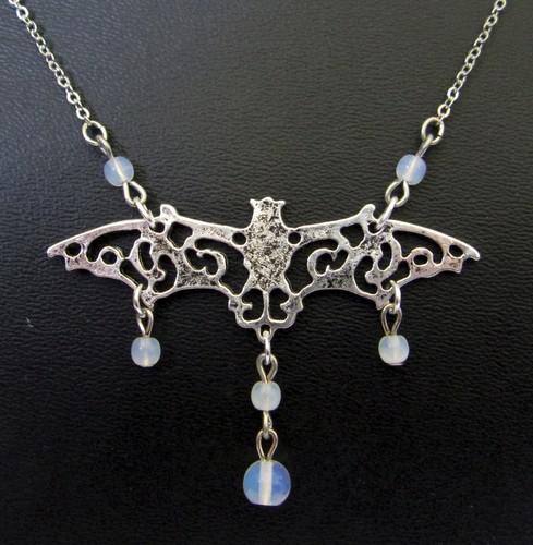 GOTH Victorian HALLOWEEN Silver Filigree VAMPIRE BAT Bead necklace ...