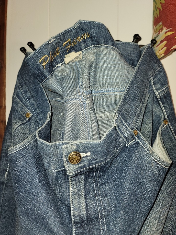 Phat Farm Jeans Mens 42x32 Dark Blue Denim Wide Leg Hip Hop Baggy Loose ...