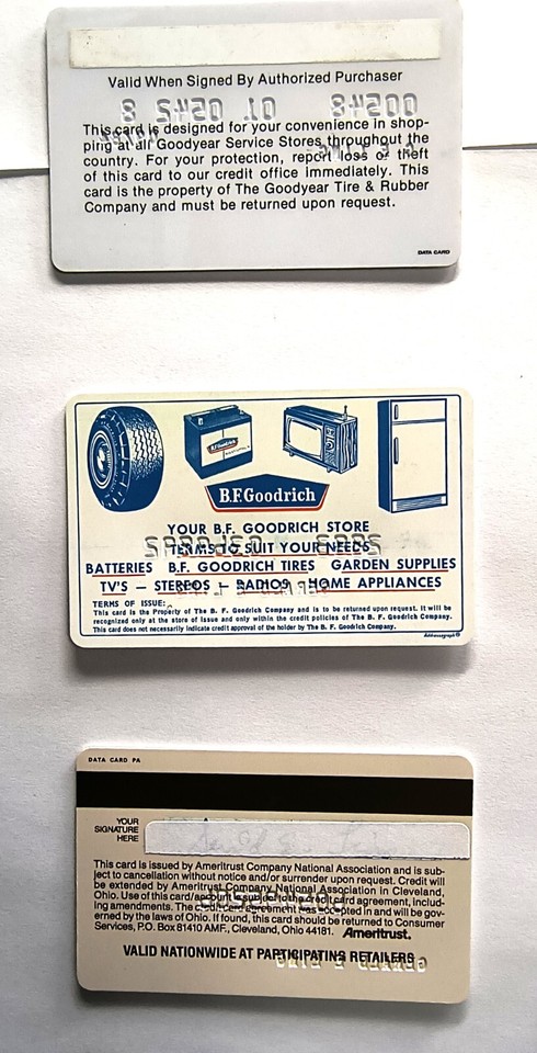 (3) Vintage 70's & 80's FIRESTONE, GOODYEAR, & B.F. GOODRICH Credit ...