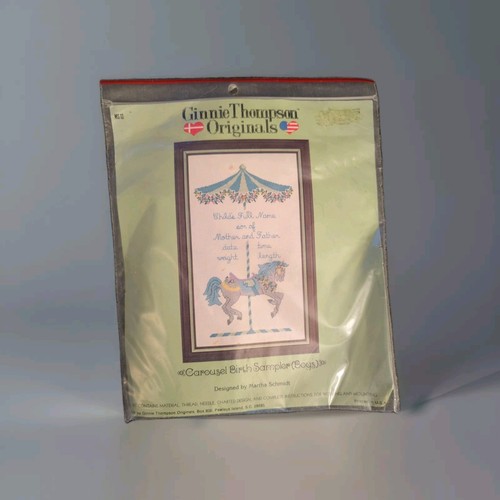 Vintage Ginnie Thompson Originals Carousel Horse Birth Sampler Cross ...