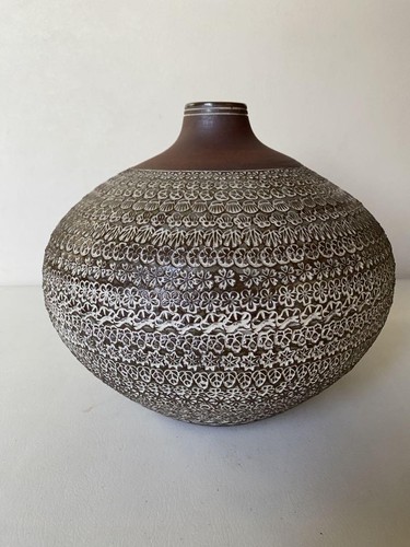 Vase, ceramic, Mishima ware, flower vase, stamped pattern, handicraft ...