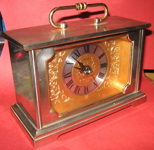 Vintage Quartz Battery RHYTHM Transistor Alarm GOLD Face Mantle Clock ...