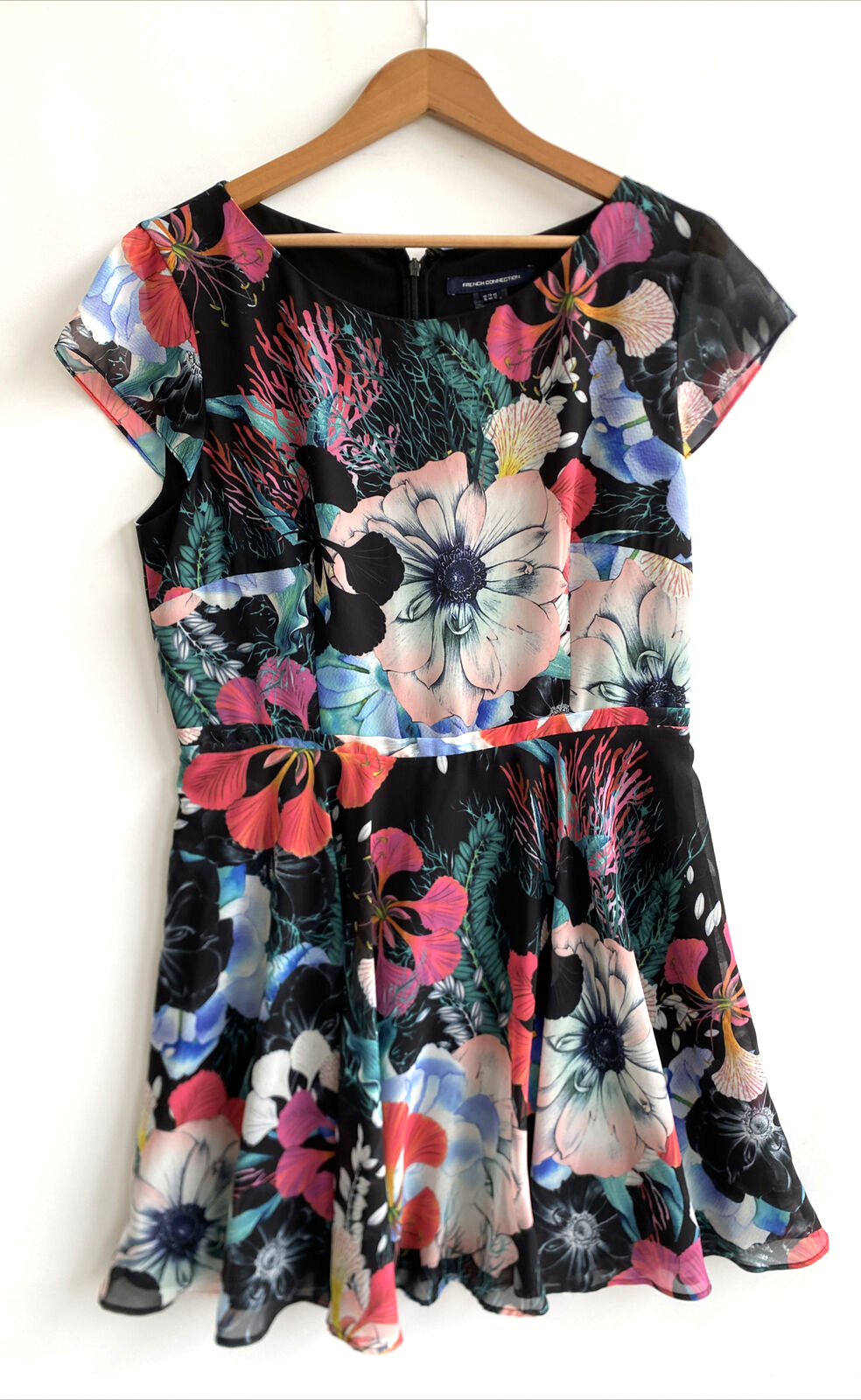 FRENCH CONNECTION Floral Chiffon Fit & Flare Dress Lined Size US 12 UK ...