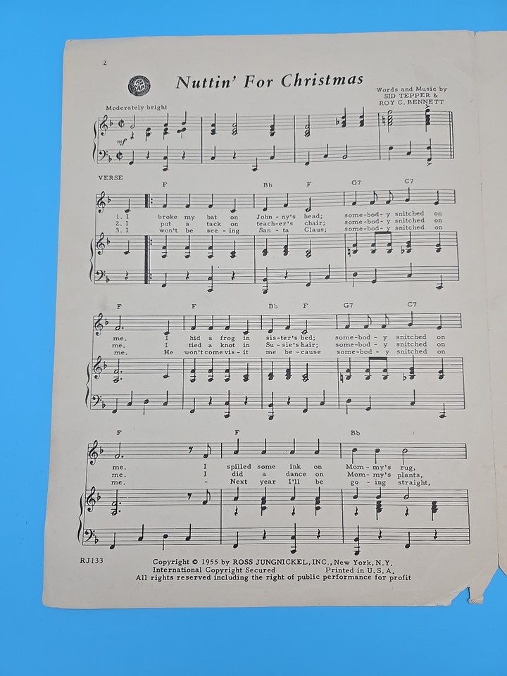 Nuttin' For Christmas 1955 Holiday Sheet Music Sid Tepper Roy Bennett | eBay