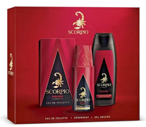 Coffret cadeau SCORPIO rouge Homme EAU de TOILETTE 75 ml + déo + douche ...