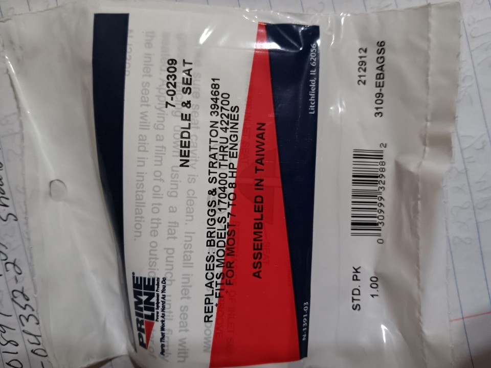 New Prime Line 7-02309 Needle & Seat Kit for Briggs & Stratton 394681 ...