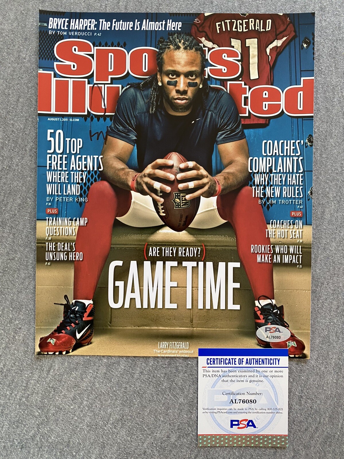 CARDINALS LARRY FITZGERALD SIGNED 8x10 SPORTS ILLUSTRATED 8/11 COVER ...