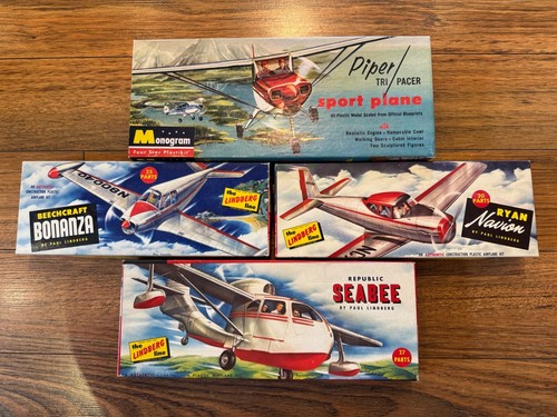 Four Lindberg / Monogram Vintage Model Kits. Tri Pacer/Bonanza/Navion ...
