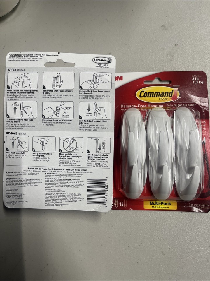 Command Medium Hooks X 2- White, 6 Hooks, 12 Strips/Pack each. 2pk | eBay