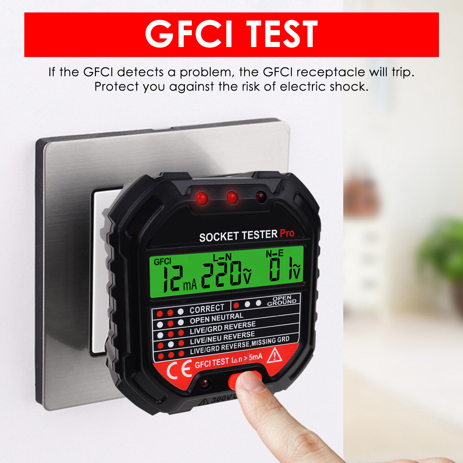 Receptacle Detector Socket Tester with Red Light Test Result Indicator ...