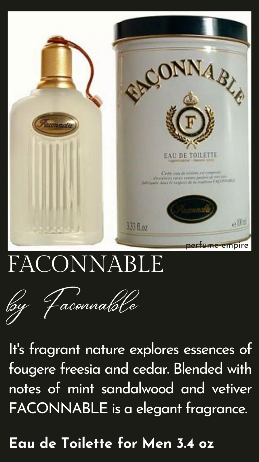 FACONNABLE Cologne 3.3 / 3.4 oz HUGE New In Can