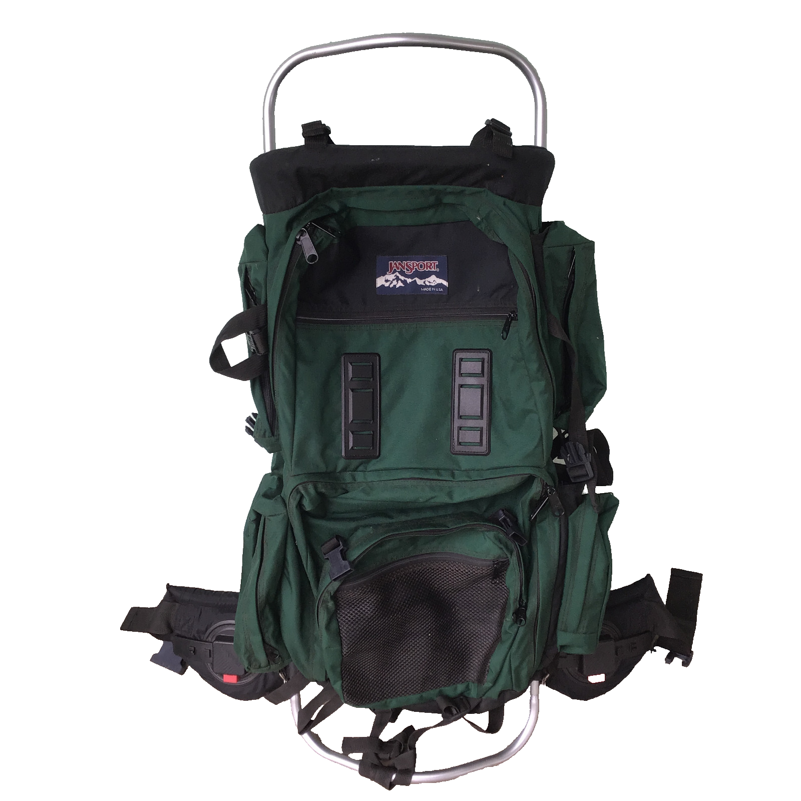 Vintage Jansport Green Hiking Backpack External Frame Cushion Hip Wings ...