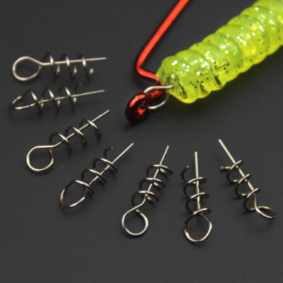 100 PCS Fishing Soft Worm Bait Lure Spring Fixed Hook Pin Latch Lock ...