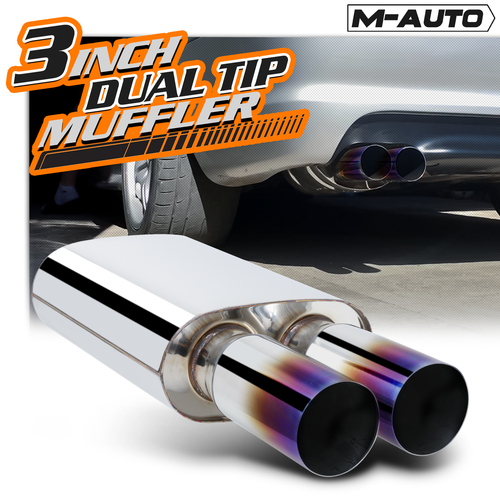 2.5" Inlet 3" Outlet[BURNT TIP]Chrome Polished Straight Cut Dual ...