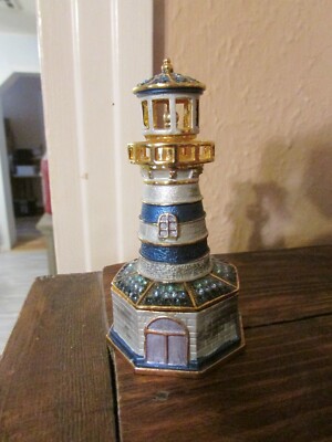Enamel & Swarovski - Silver & Blue Lighthouse Trinket Box with Pin | eBay