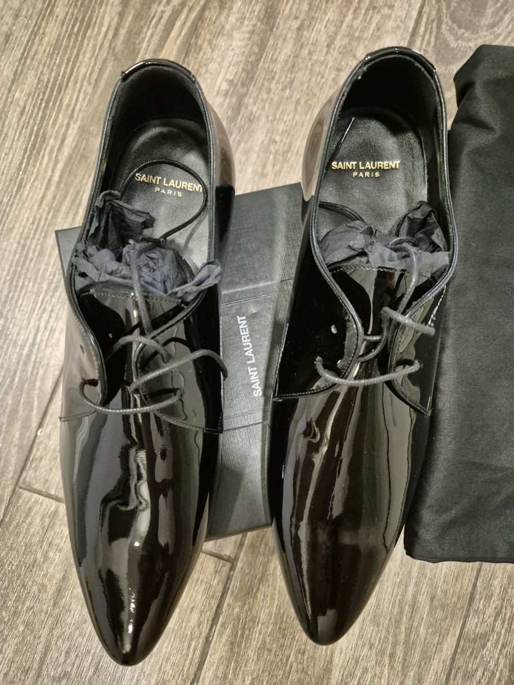 Authentic New Saint Laurent Paris YSL Noir Patent Leather Formal Shoes ...