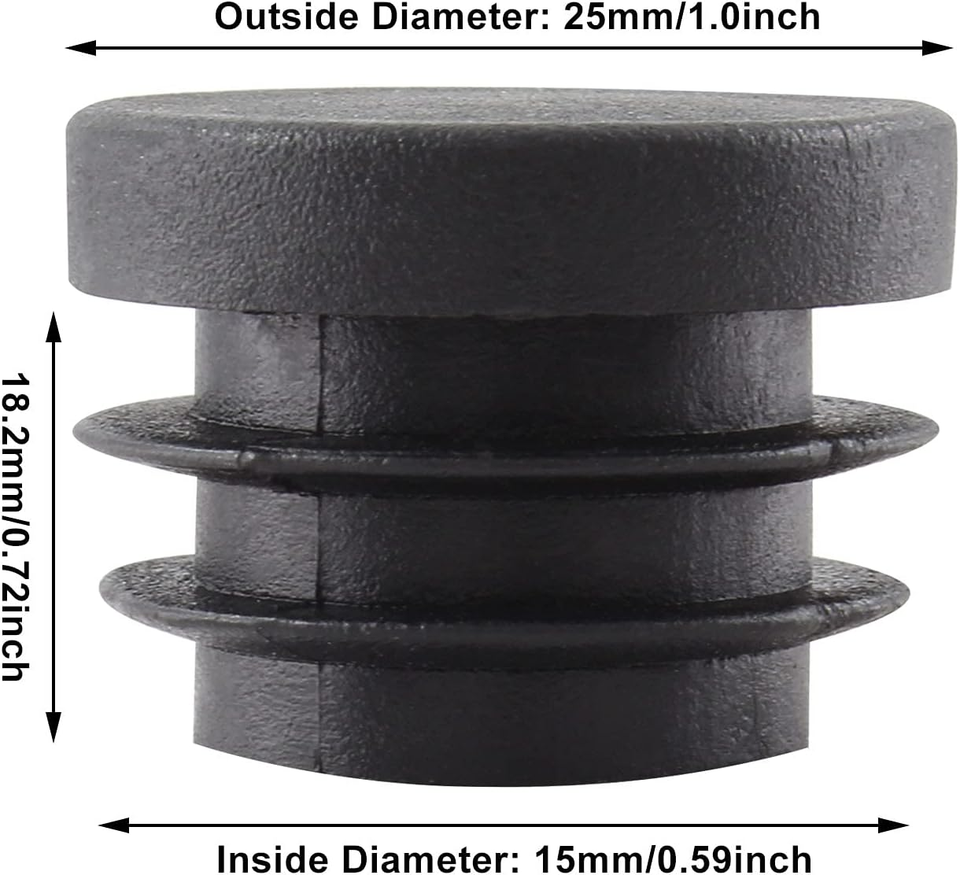 12 Pack 1 Inch Plastic Plugs, Black round End Caps, Pipe Tubing End Cap ...