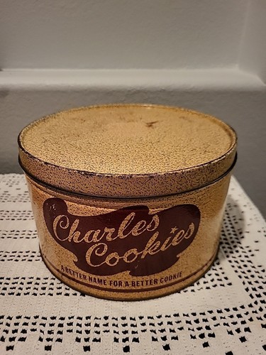 Vintage Charles Chips Brand Metal Cookie Tin Can Home Delivered Snacks ...