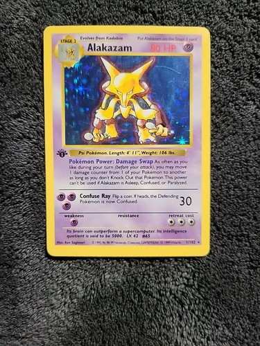 1st Edition Shadowless Alakazam Holo 1/102 Base Set Pokemon Card Rare ...