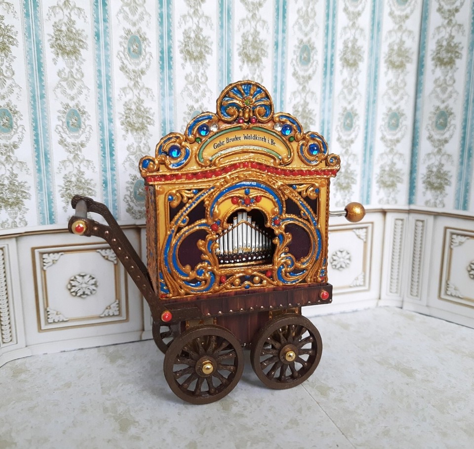Doll Barrel Organ on Trolley Cart Music Dollhouse Miniature Scale 1:12 ...