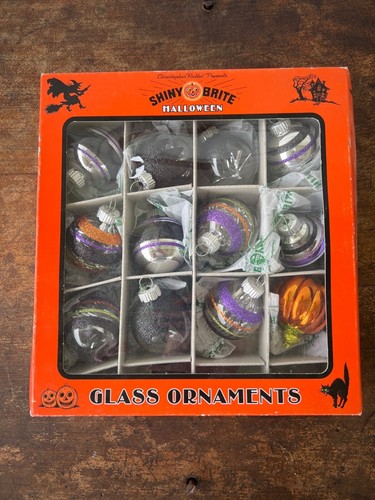 Vintage Shiny Brite Halloween Glass Ornaments Set Of 12 With Original ...