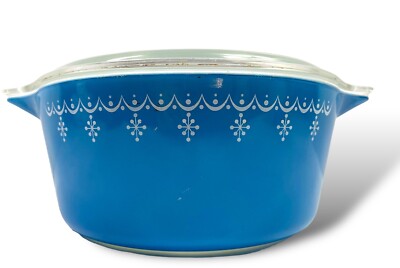 Vintage Pyrex Blue Snowflake Garland 2.5 Quart Casserole & Lid 475-B | eBay