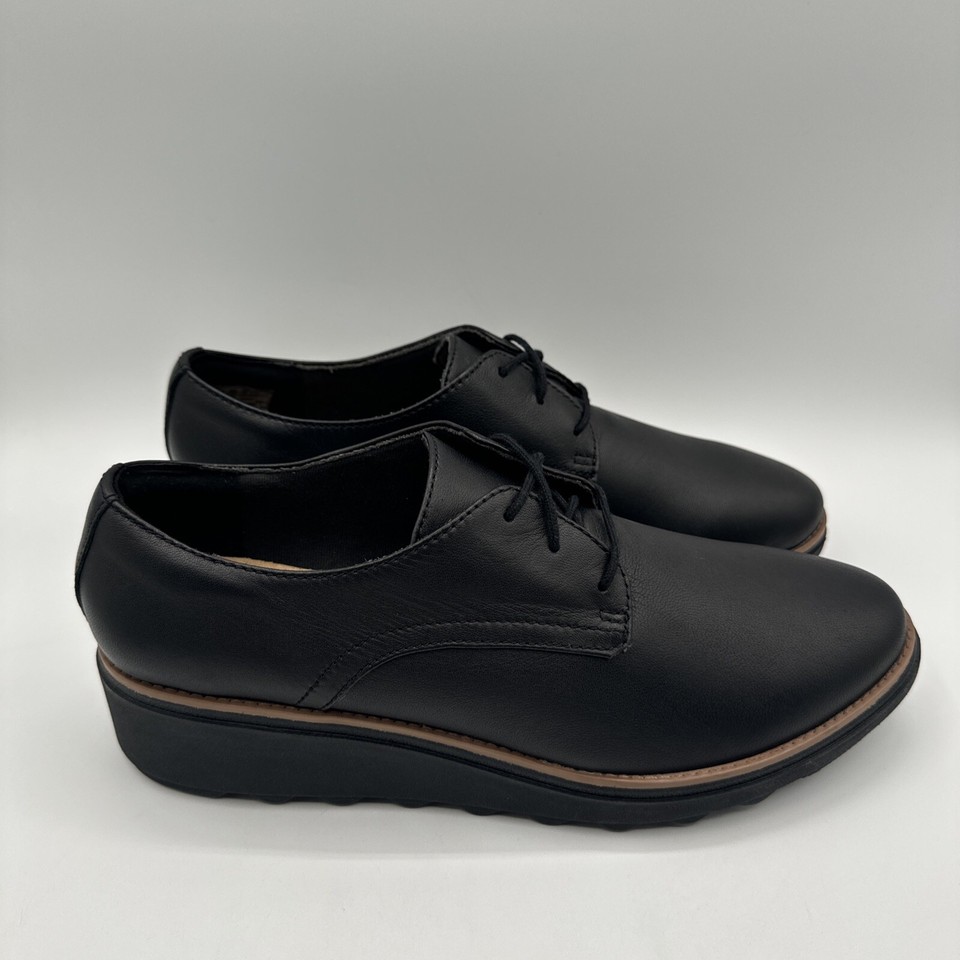 Clarks Women's Sharon Rae Loafer Women’s Size 10 Black Leather Lace Up ...
