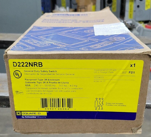 D222NRB Square D Safety Switch & Disconnect - 60A, 240VAC, 2P, Fusible ...