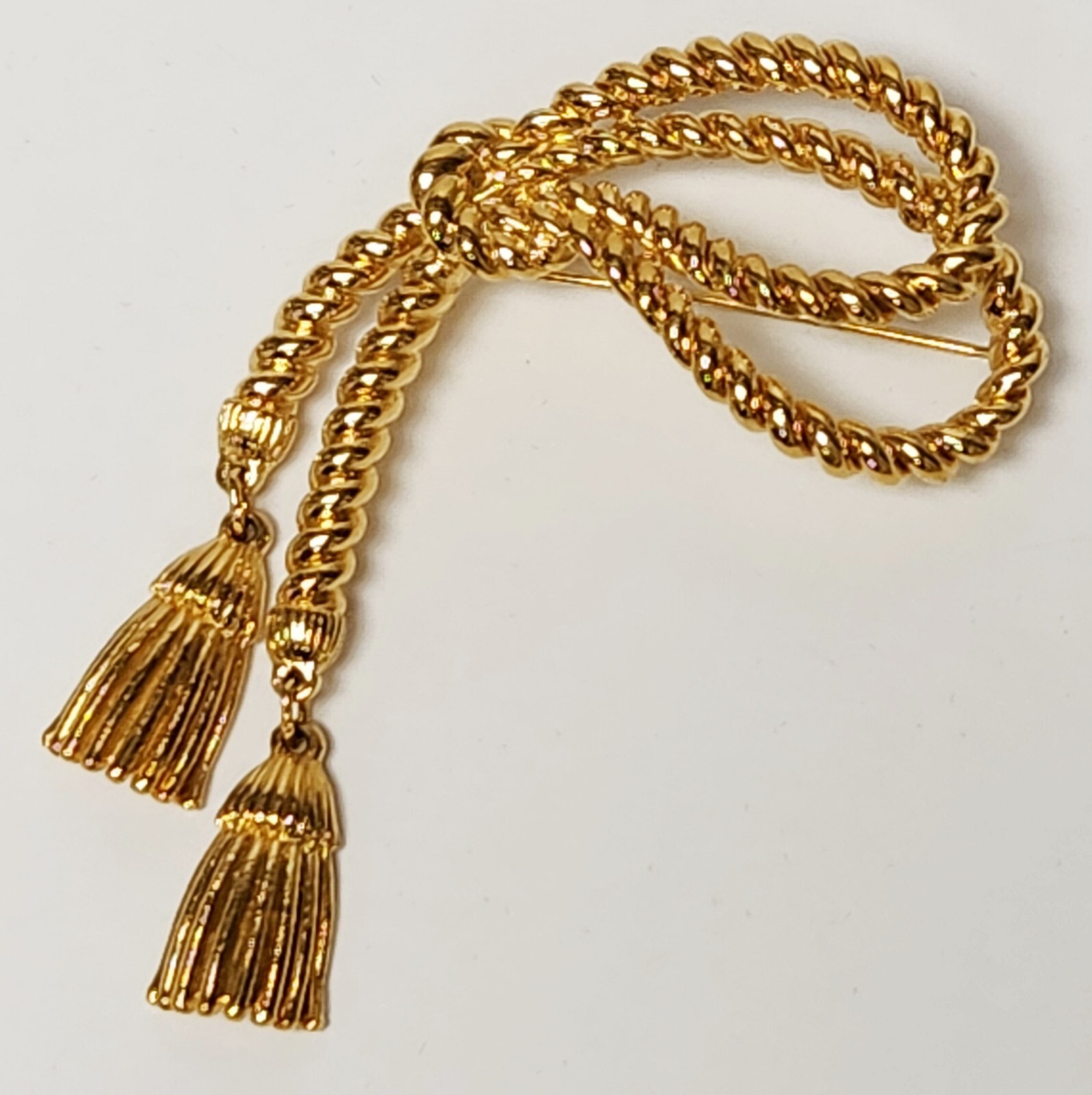 Vintage 1980's Gold Tone Cable Rope Knot Brooch Tassel Dangles ...