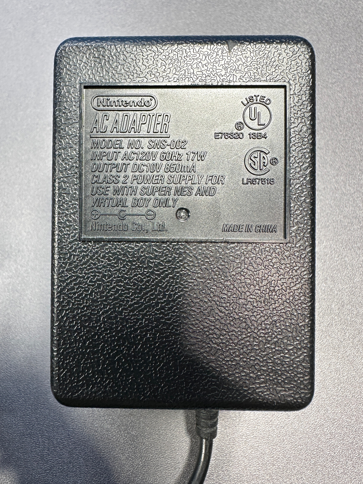 SNES SUPER NINTENDO + VIRTUAL BOY AC POWER ADAPTER CABLE SNS-002 ...