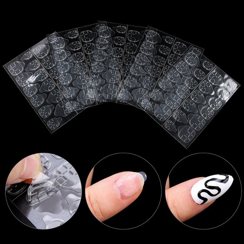Jelly Adhesive Double-Sided Nail Sticker 24x/Set Breathable Decor Press ...