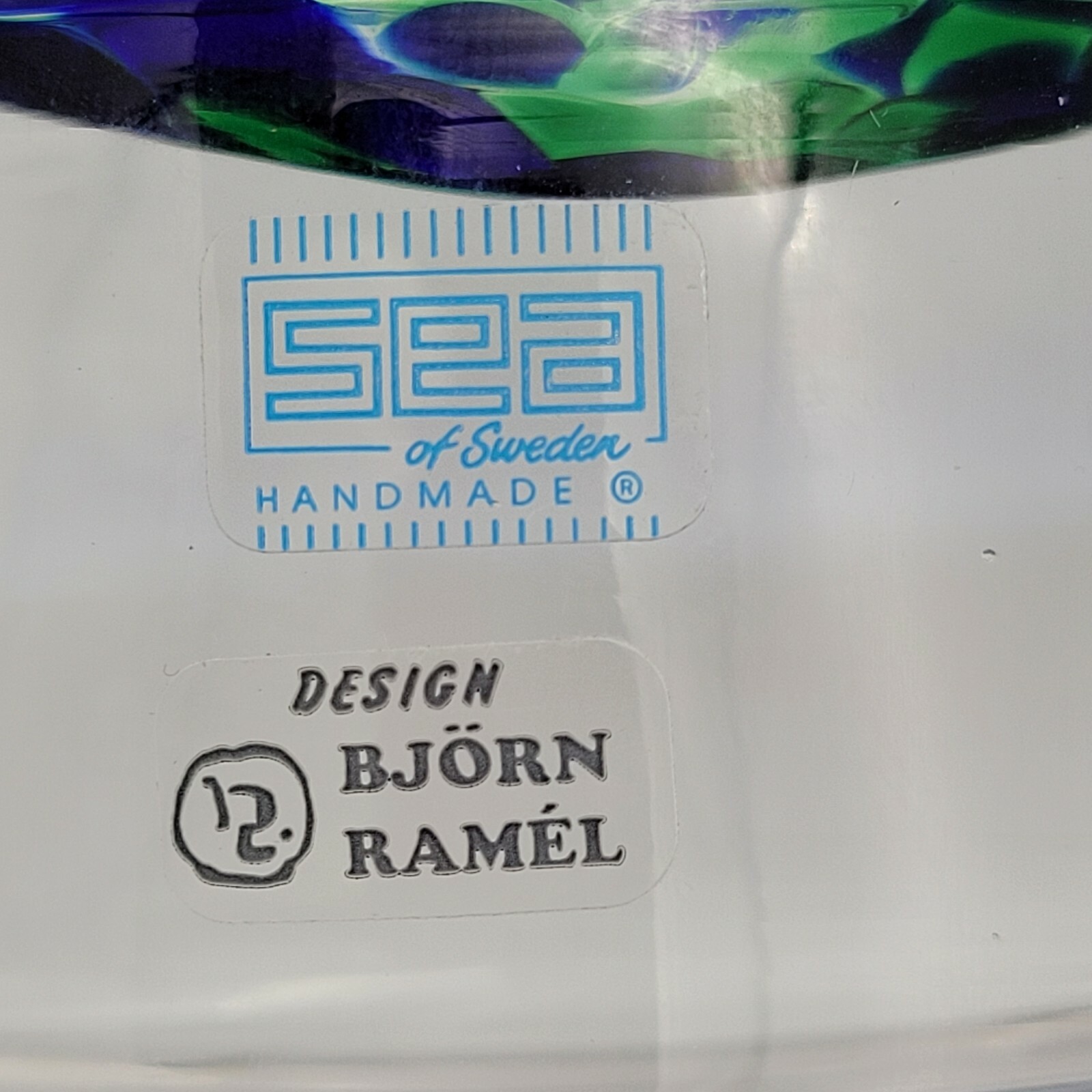Art Glass Sea Of Sweden Bjorn Ramel Blue Green Swirl Heavy Footed ...