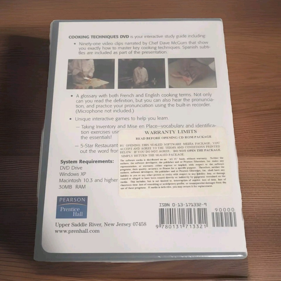 COOKING TECHNIQUES DVD Pearson / Prentice Hall Chef Dave McGurn NEW ...