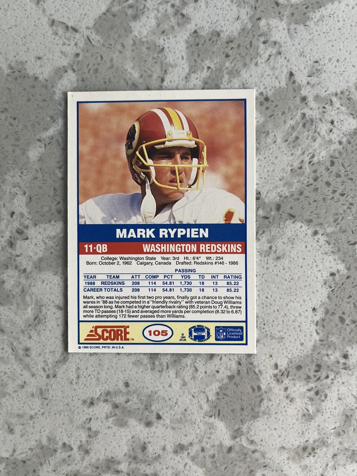 1989 Score Mark Rypien Rookie Card | eBay