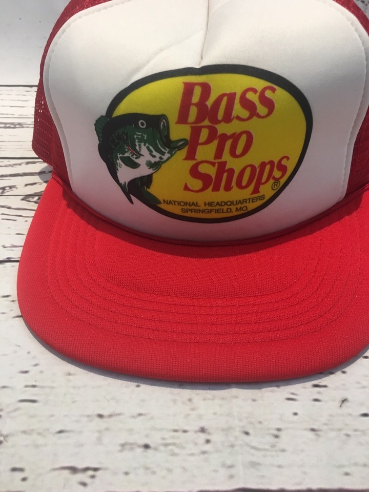 Vintage Bass Pro Shops Fish Logo Mesh Trucker Red Fishing Hat Cap ...