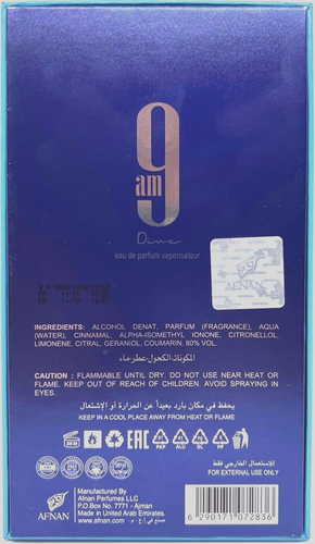 AFNAN 9AM DIVE EAU DE PARFUM SPRAY UNISEX 3.4 Oz / 100 ml BRAND NEW ...