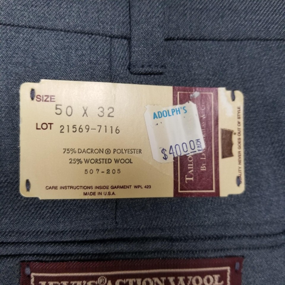 Levis Action Wool Pants Mens 50x32 Blue Tailored Slacks Trousers ...