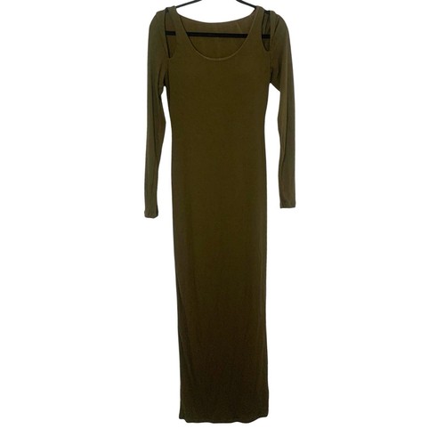 NEW Shapellx Maxi Dress Large Olive Green Cozy Ribbed Shoulder Cut Out ...