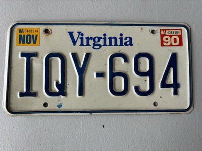 1990 Virginia Vehicle License Plate IQY-694 | eBay