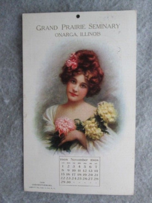 Grand Prairie Seminary, Onarga, Illinois Calendar Postcard, November ...
