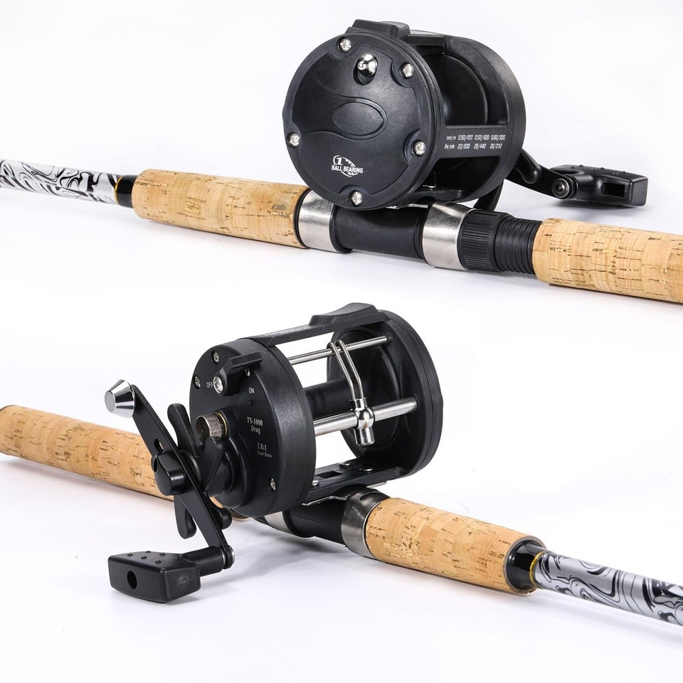Sougayilang Fiberglass Fishing Pole Conventional Reel Combo with ...