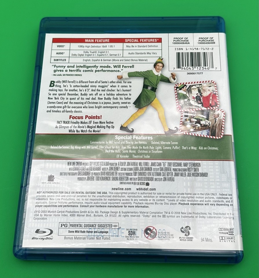 Elf (Blu-ray, 2003) Will Ferrell 794043123467| eBay