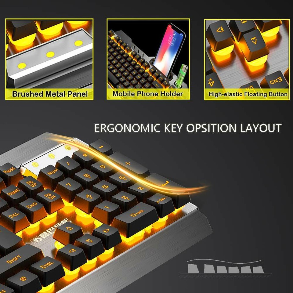 Wireless Gaming Keyboard Mouse LED Backlit Rechargeable for Windows ...