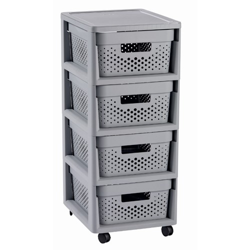 Storage Unit Box Basket Drawers 4x 11L Wheels Scandinavian Style ...