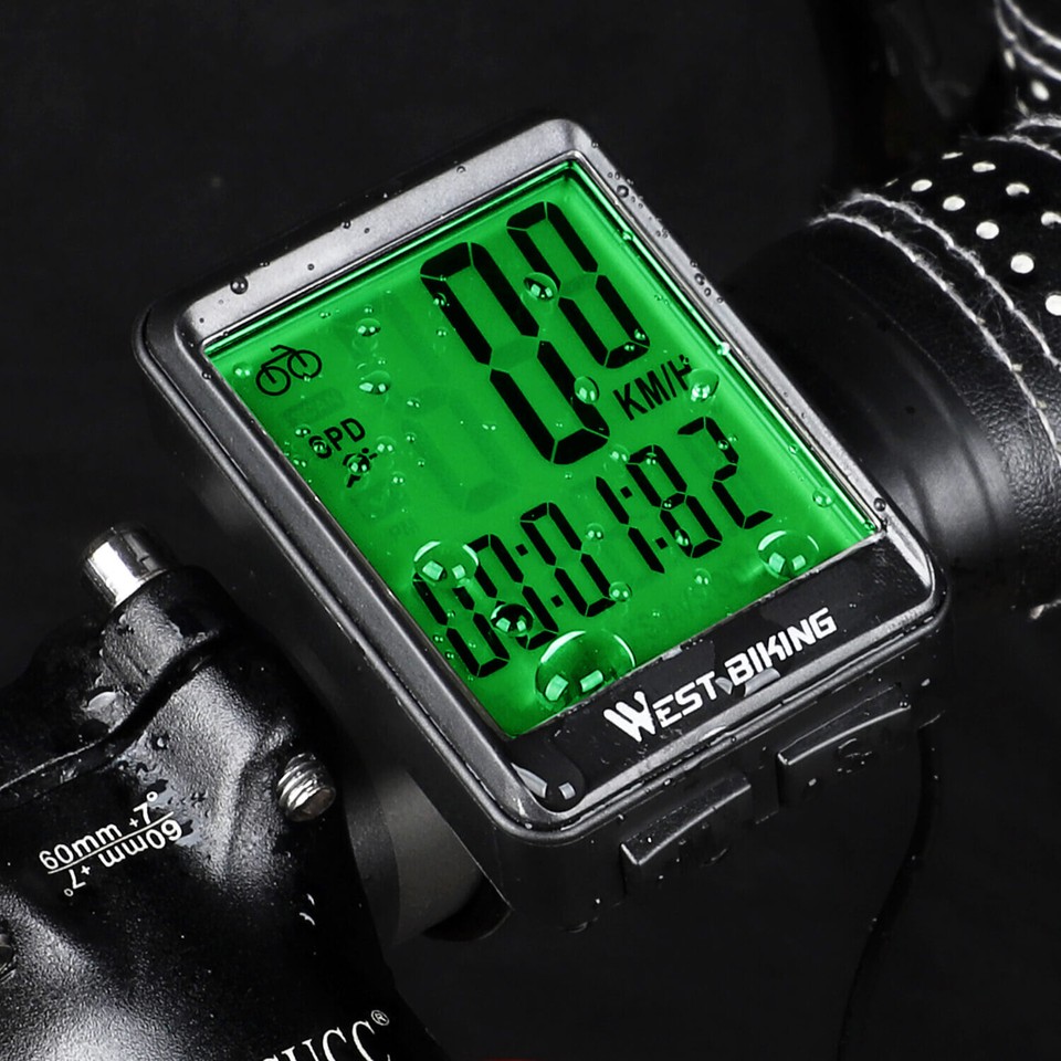 WEST BIKING Wireless Bike Computer Waterproof Green Backlight Cycle ...
