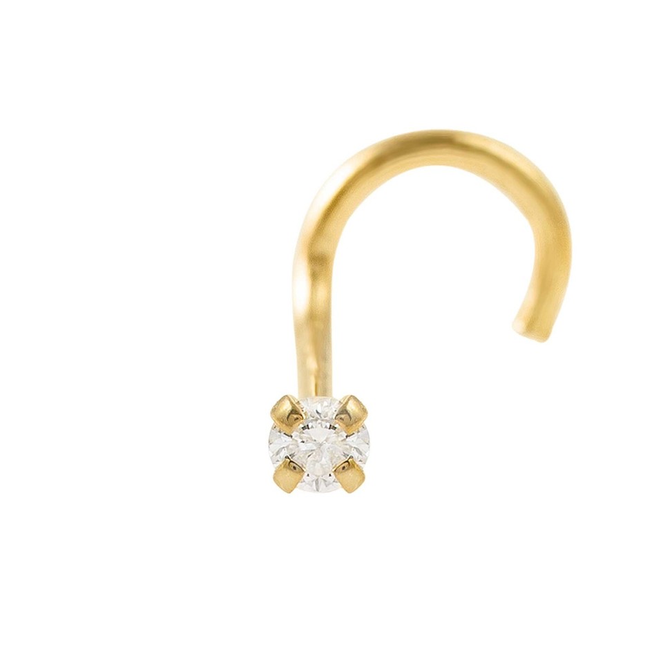 Solid 14kt Gold 22G Nose-Screw Nose Stud Moissanite Gemstone Nose Ring ...