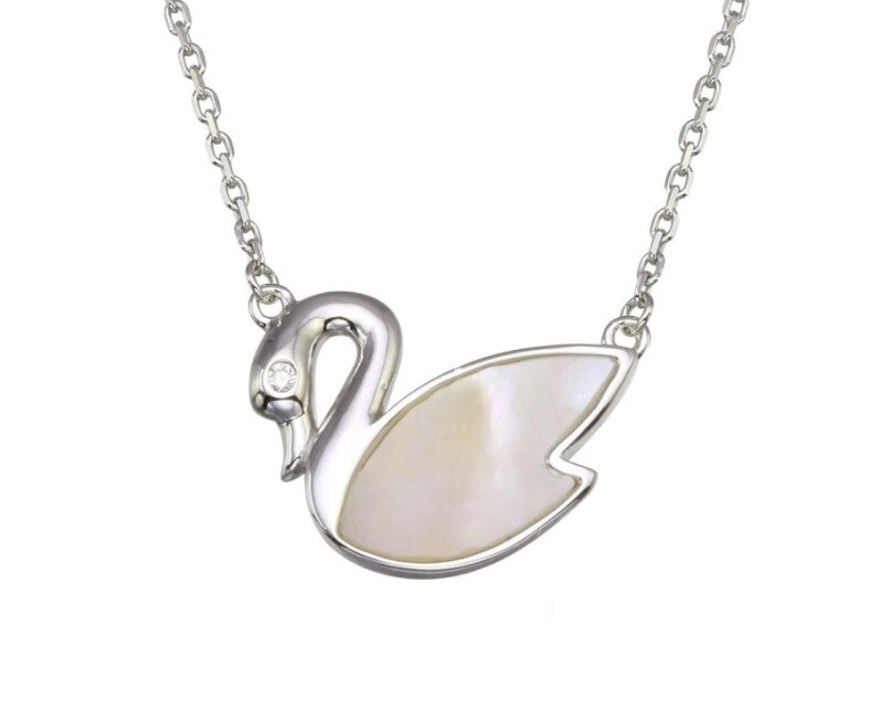 Women's .925 Sterling Silver Rhodium Plated Synthetic Mother of Pearl ...