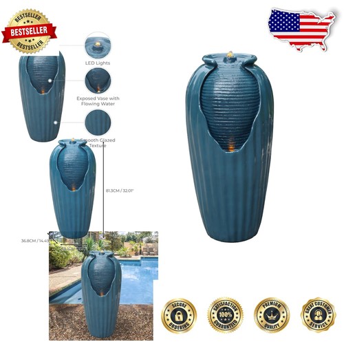 Contemporary Glazed 32” Water Fountain - Lighted Decorative Feature for ...